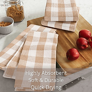 UniQloth 8 Pack Buffalo Plaid Waffle Kitchen Dish Towels 100% Cotton - Farmhouse Kitchen Towels Hanging - Soft Absorbent Quick Drying Durable Reusable Hand Towels for Kitchen 16x26 Grey