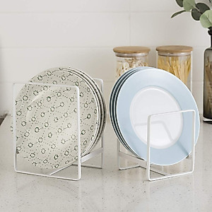 ORZ Plate Organizer for Cabinet, Set of 2 Plate Holders Metal Plate Storage Rack for Counter-top and Cupboard