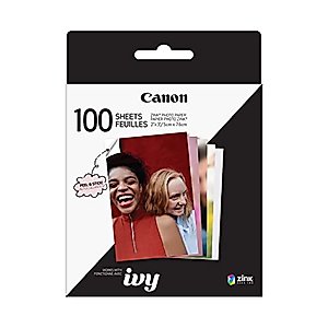 Canon ZINK™ Sticky Back Photo Paper Pack (100 Sheets), Compatible to IVY Mini Photo Printer, IVY CLIQ +2 Instant Camera Printer and IVY CLIQ 2 Instant Camera Printer