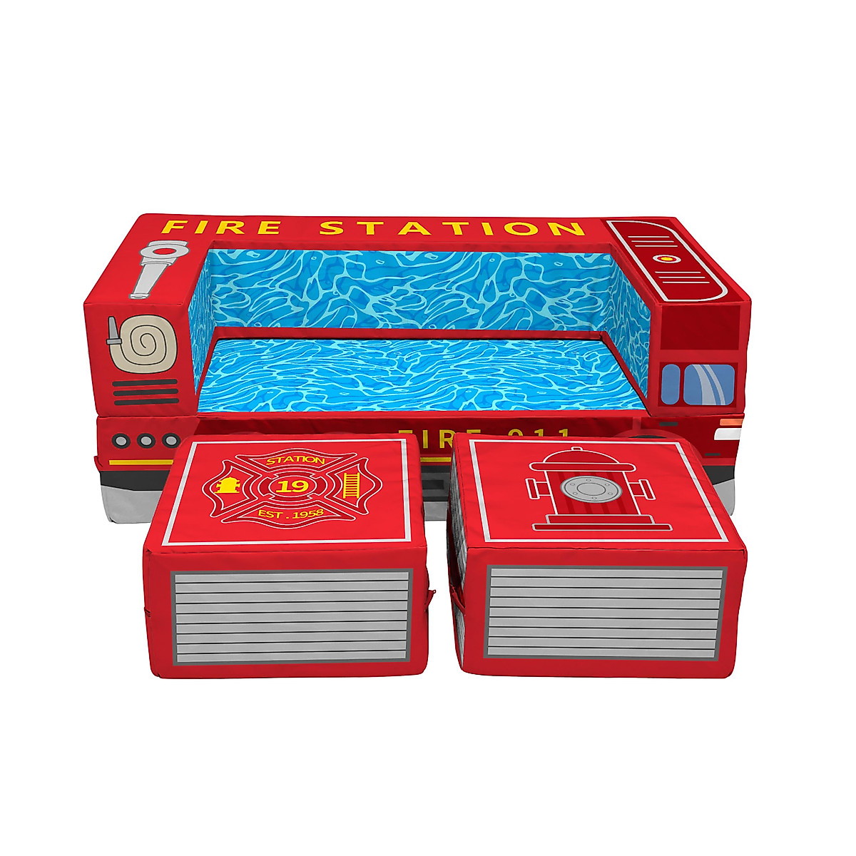 fond + found Kids Couch Sofa, Modular Toddler Couch, Convertible Kids Couch, Fire Truck-Themed Modular Sofa for Boys and Girls, Sofa Bed for Bedroom