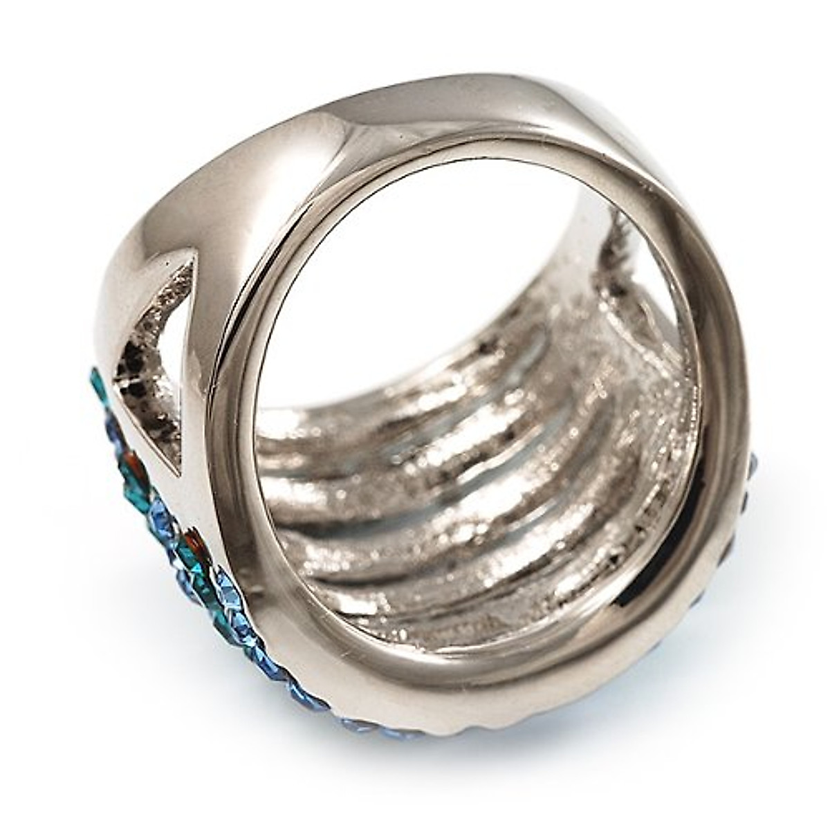Avalaya Silver Tone Wide Crystal Band Ring (Light Blue & Teal) - size 7