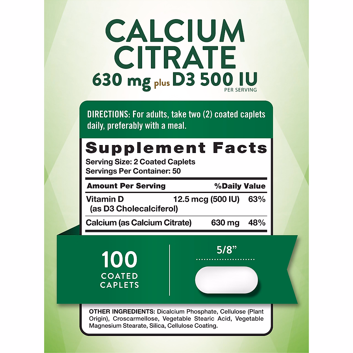 Calcium Citrate with Vitamin D3 | 100 Caplets | Non-GMO, Gluten Free Supplement | by Nature's Truth