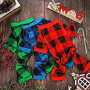 3 Pieces Christmas Dog Pajamas Red Buffalo Plaid Jumpsuit Puppy Bodysuit Pet Pajamas Buffalo Check Cute Apparel Pajamas for Small Medium Dog Cat Chihuahua Puppy Christmas Costume(L (fit 7.7-9.9lbs))