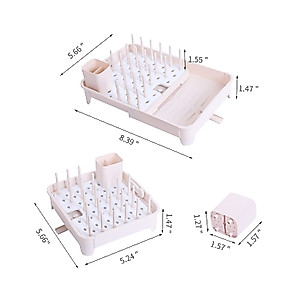 Outlet Dish Drying Rack - Large Adjustable Dish Rack Expandable Plastic Dish Drainer for Kitchen Counter with Utensil Holders, Detachable Space Saving Kitchen Organizer for Bowls Plates (Apricot)