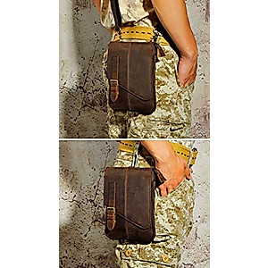 Le'aokuu Mens Genuine Leather Coffee Fanny Small Messenger Shoulder Satchel Waist Bag Pack (Dark Brown Large)