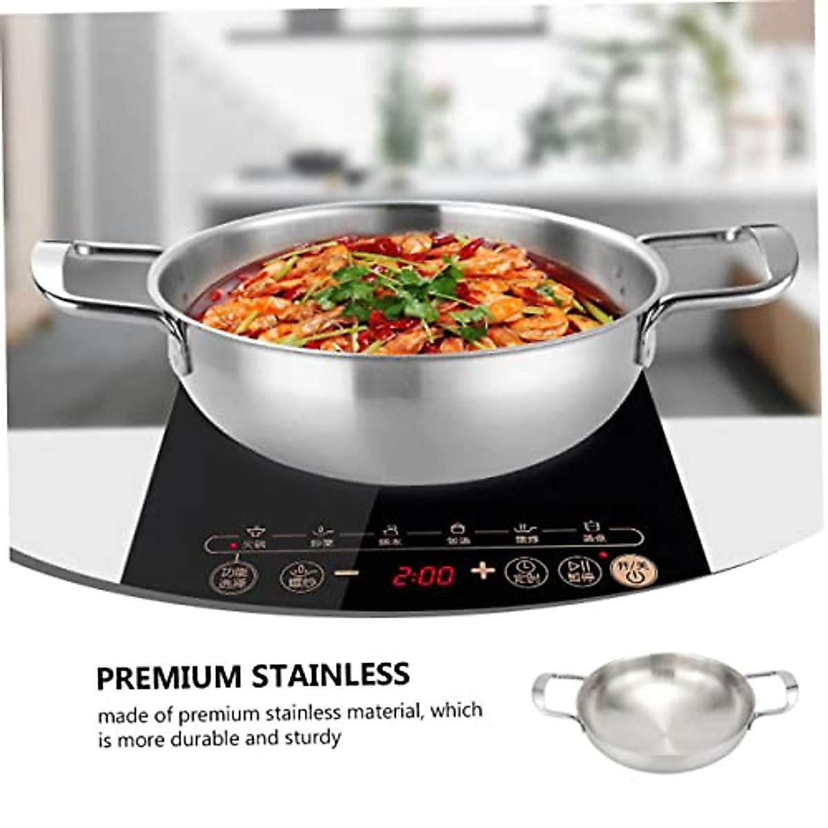 Cabilock 1pc Stainless Steel Soup Pot Wok Pan with Lid Metal Cooking Utensils Korean Cookware Fast Heating Pot Kitchen Deep Fryer Round Everyday Pan Stainless Stockpot Instant Noodle Pot
