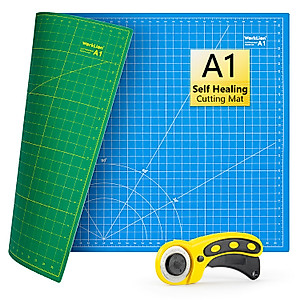 WORKLION 24" x 36" Large Self Healing PVC Cutting Mat and Rotary Cutter Set: 45mm rotary cutter and 2 replacement blades