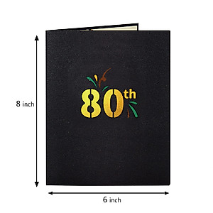 HOMANGA Happy 80th Birthday Pop Up Card, 80th Birthday Card with Note and Envelope, 80th Birthday Gifts for Husband, Wife, Men, Women, 80 Years 3D Pop Up Birthday Greeting Card 6" x 8"