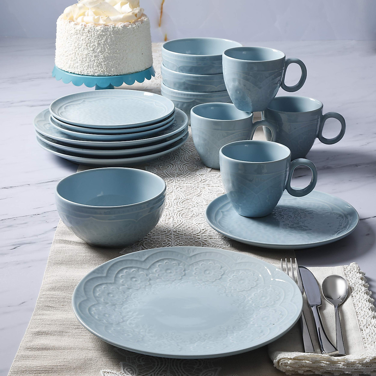 Gibson Elite Alemany 16 Piece Dinnerware Set, Aqua