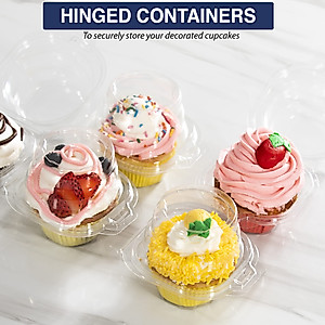 MUSENTIAL 50-Pack Individual Cupcake Containers, Stackable Single Compartment Disposable Carrier Holder Box with Airtight Dome Lid, BPA Free (50 Count)