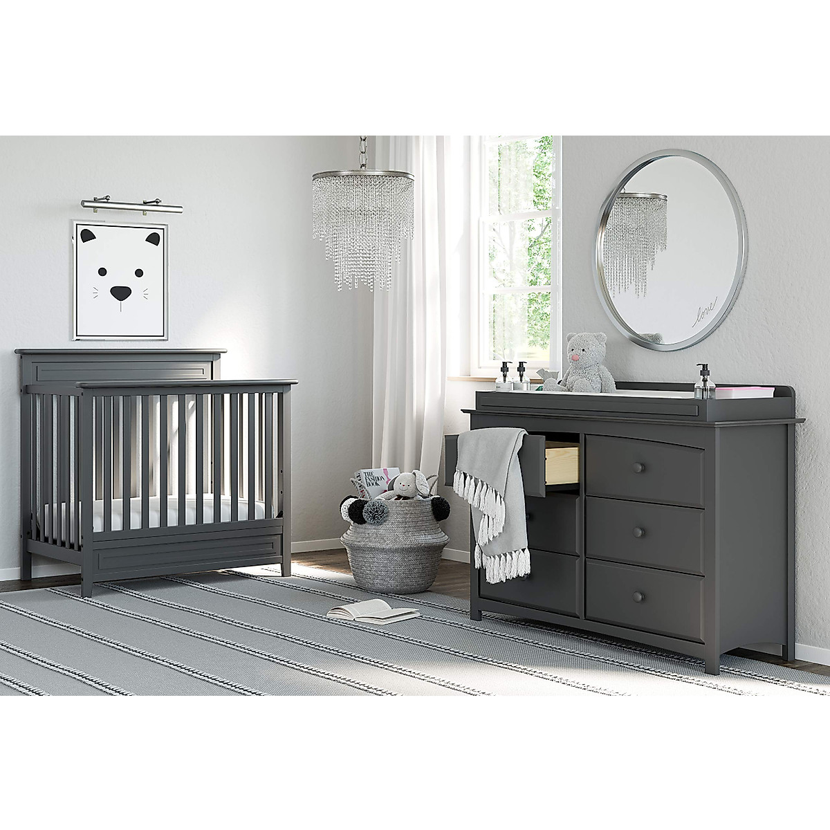 Storkcraft Universal Changer Topper (Gray) - Transforms Dresser Into Baby Changing Station, Fits Standard Size Changing Pad, 3 Compartments for Changing Essentials, Soft Felt Bottom