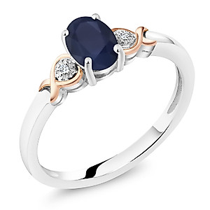 Gem Stone King 925 Sterling Silver and 10K Rose Gold 7X5MM Oval Gemstone Birthstone and Diamond Accent Engagement Ring | Wedding Anniversary Promise Ring For Women | Available In Size 5-9