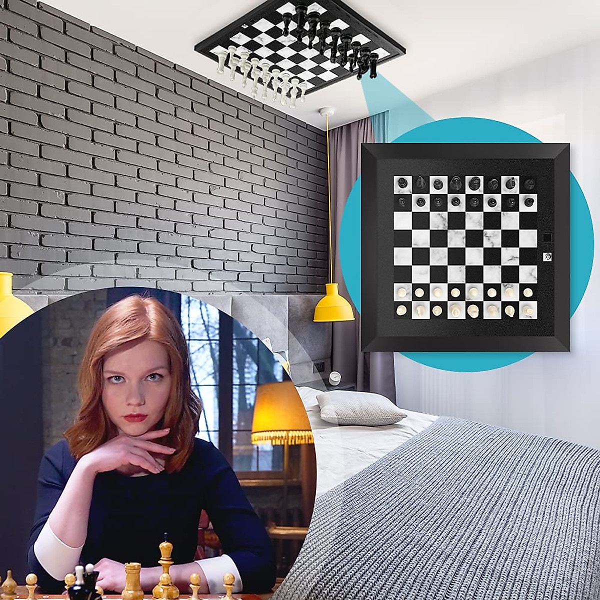 Home Magnetics Magnetic Wall Chess Set - Wall Mounted Chess Board Game - Framed Wooden Chess Set with Magnetic Chess Pieces (Black)