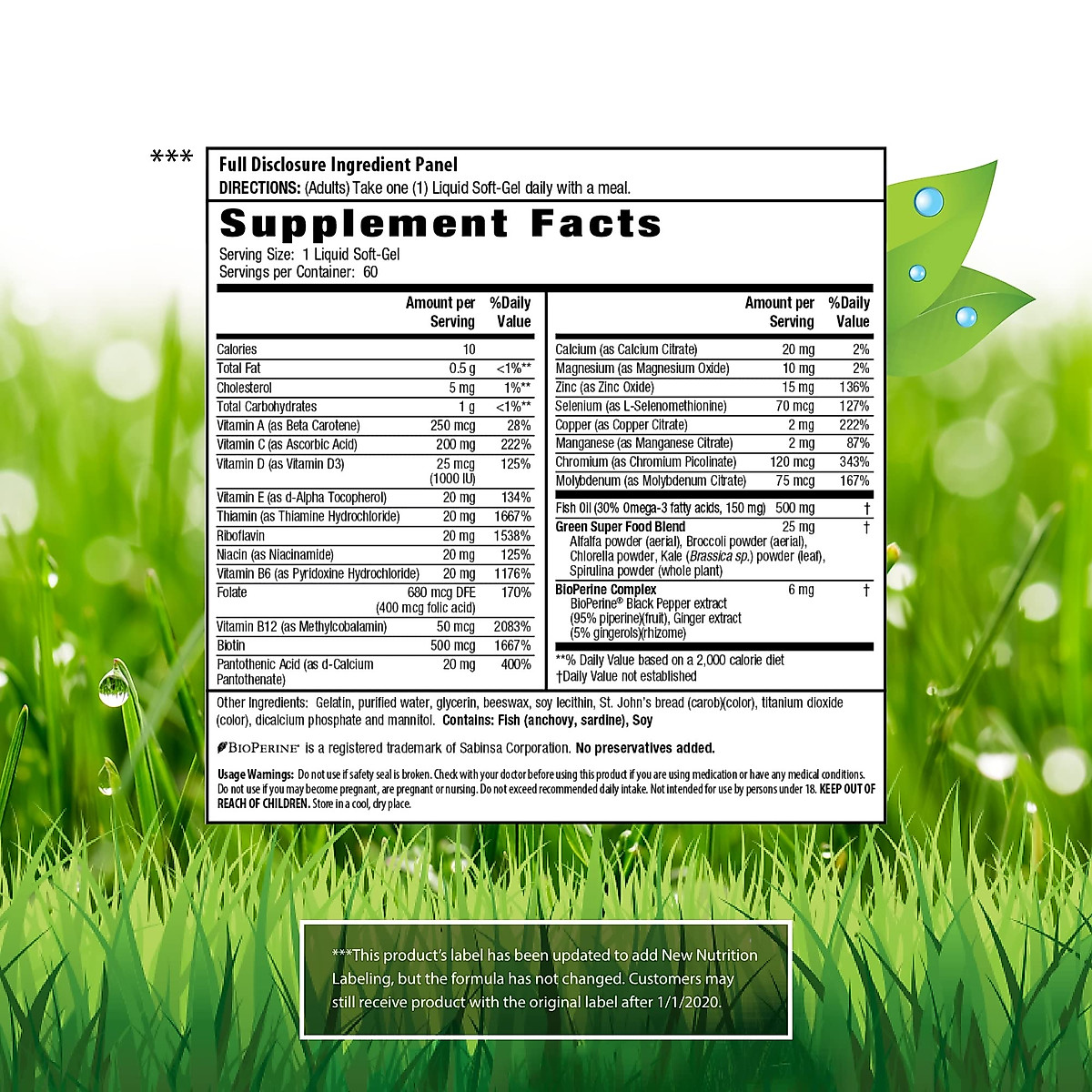 Irwin Naturals Only One Liquid-Gel Multi - 60 Liquid Softgels - No Iron Daily Essential Vitamins, Minerals, Antioxidants, Omega-3 & Green Super Foods