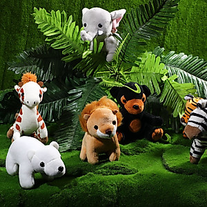 7 Pieces Plush Safari Animals 4.72 Inches Jungle Stuffed Animal Set Includes Plush Giraffe Tiger Lion Bear Elephant Zebra for Zoo Animal Themed Parties Teacher Student Achievement Award