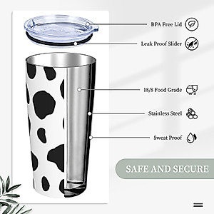 Black And White Cow Pattern 20oz Tumbler Stainless Steel Vacuum Insulated Double Wall Travel Tumbler, Durable Insulated Coffee Mug, Thermal Cup With Lid and Straw for Hot & Cold Drinks