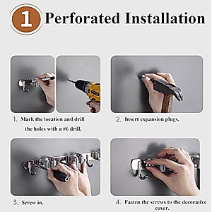 JJIAGOLD Mop and Broom Holder Wall Mount, Broom Organizer Wall Mount, for Kitchen, Closet, Garage and Laundry Room Storage, Broom Holder Hangs Broom, Rake and Mop Handle(4 Hooks+3 Clips)