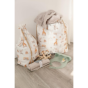 Gather & Knot Drawstring Gift Bags | 20" Large 12" Small | Premium Canvas | Reusable Fabric Wrap for Baby Shower, Neutral Gender Reveal, Kid Birthday | Boho Toy