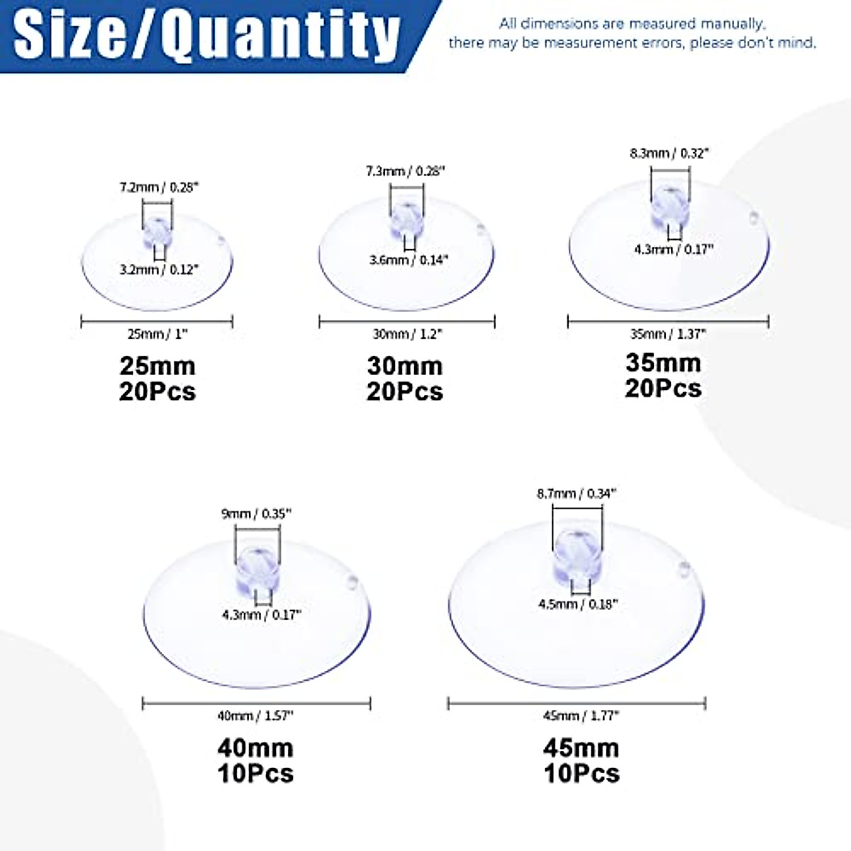 Glarks 80Pcs 25mm 30mm 35mm 40mm 45mm Suction Cups Set, 5 Size Rubber Anti-Collision Sucker Pads with Holes Without Hooks for Home Kitchen Bathroom Houseware Hanging Items