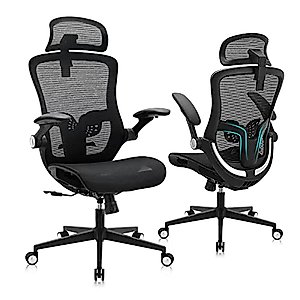 Office Chair, Ergonomic Mesh Desk Chair, High Back Home Office Desk Chairs with Adjustable Headrest & Seat Height, Flip-Up Arms, Tilt Function, and Lumbar Support, Swivel Computer Task Chair
