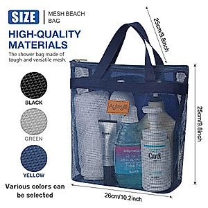 3 Pcs Portable Mesh Shower Caddy Tote, Quick Dry Tote Bag Mesh Beach Bags for Women, Hanging Toiletry and Bath Organizer for Travel Swimming Sports Gym Camp Shopping College Dorms (Black Gray D Blue)