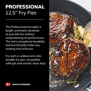 SCANPAN Professional 12.5” Fry Pan - Easy-to-Use Nonstick Cookware - Dishwasher, Metal Utensil & Oven Safe - Made in Denmark