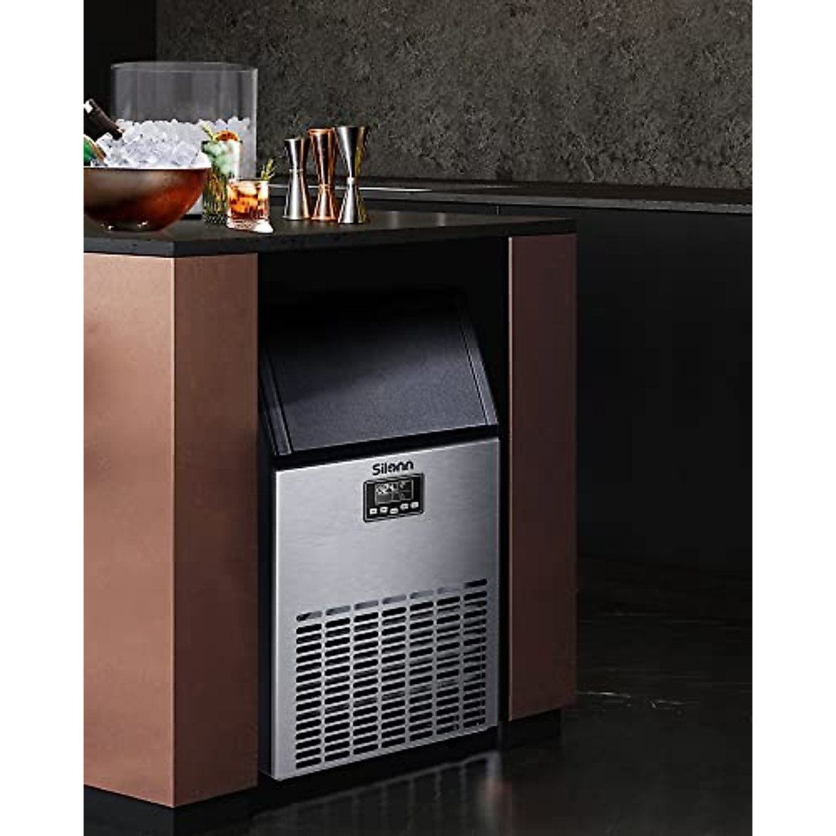 Silonn Commercial Ice Maker, Creates 150lbs in 24H, 33lbs Ice Storage Capacity, Stainless Steel Freestanding Ice Maker Machine with Auto Self-Cleaning for Home Office Bar Parties (SLIM12T)