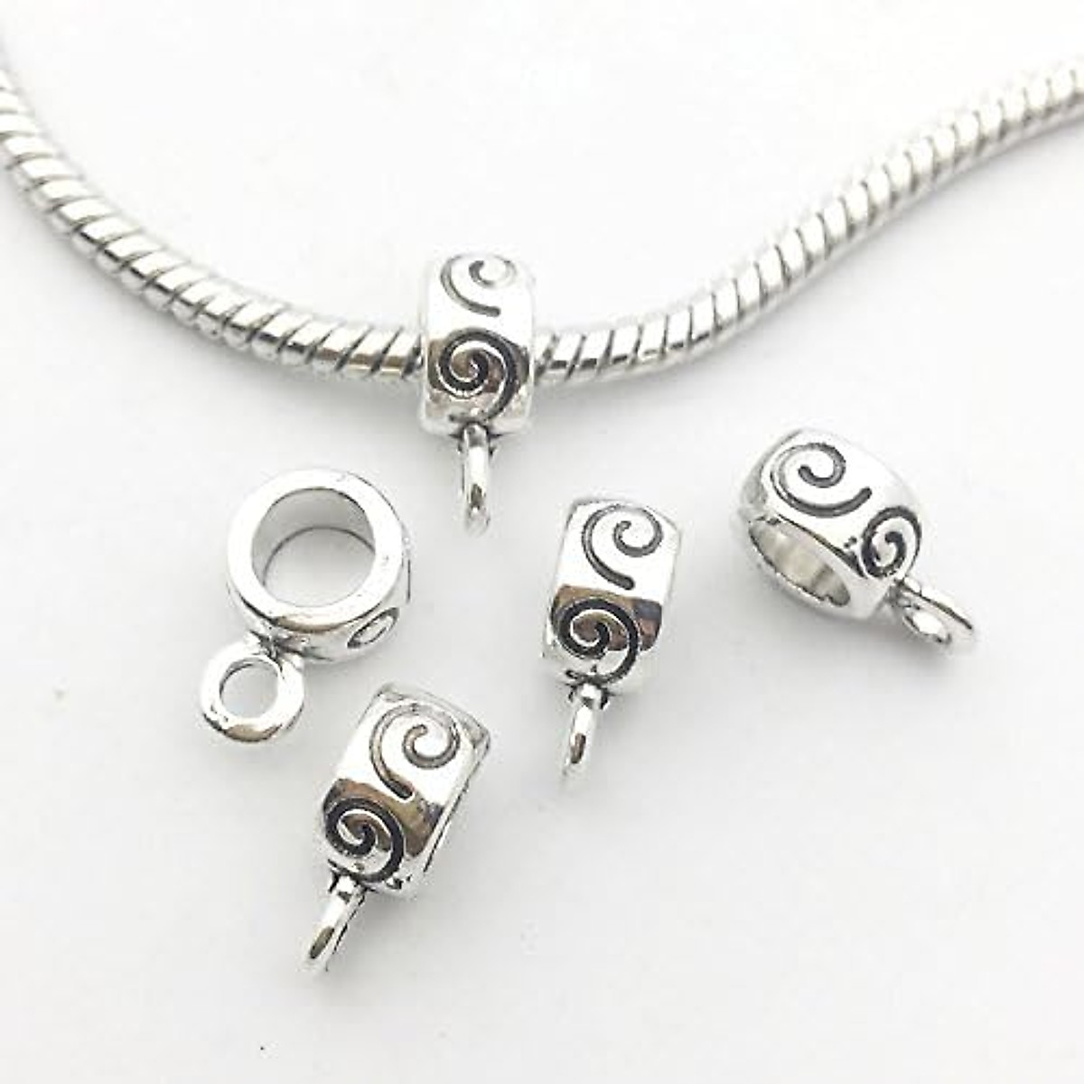 iloveDIYbeads 100g (About 125pcs) Mixed Tibetan Tube, Spacer Bail Bead Hanger Fit Charm European Bracelet Pendant (Antique Silver), 125