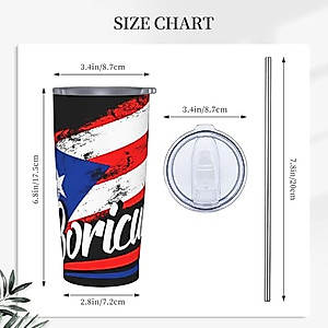 VKKOEWL Puerto Rico Flag Stainless Steel Insulated Tumbler 20 Oz Travel Water Bottle Coffee Mug Drink Cup With Lid Straw
