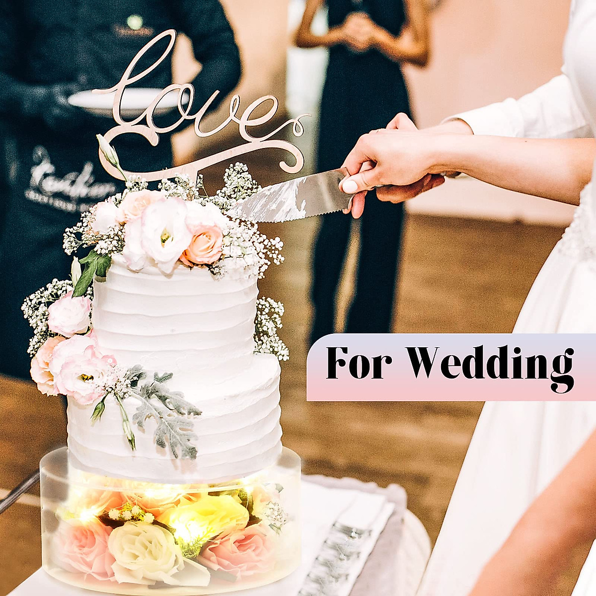 Tanlade 2 Pcs Clear Acrylic Fillable Cake Stand with 2 Pcs Round Foam Cake Dummies and 2 String Lights Clear Cake Riser 10 x 4'', 6 x 4'' 6pcs Fake Cake Decorative Centerpiece for Wedding Birthday