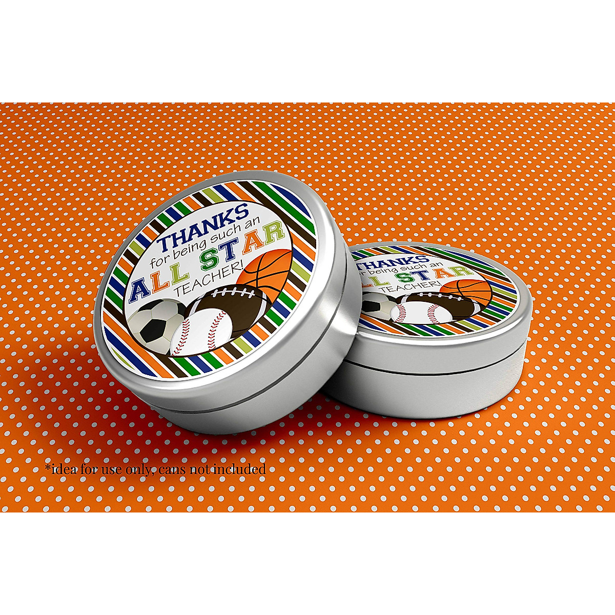 All Star Teacher Sports Themed Teacher Appreciation Thank You Sticker Labels, 40 2" Party Circle Stickers by AmandaCreation, Great for Envelope Seals & Gift Bags