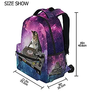 Wamika Funny Kitty Cat School Backpacks for Girls Kids Boys Galaxy Nebula Book Bag Waterproof Student Laptop Backpack Casual Extra Durable Lightweight Travel Sports Day Pack College Carrying Bags