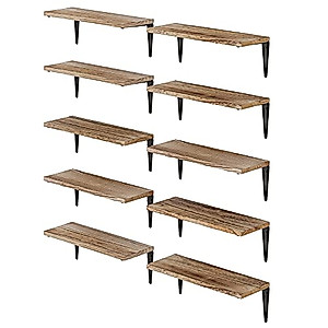 Wallniture Arras Floating Shelves for Wall Decor, 17"x 6" Bookshelf Living Room Decor, Kitchen Organization and Storage, Wall Shelves, Office Shelves Burnt Set of 10