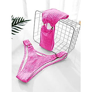 WDIRARA Women's 2 Piece Strapless Smocked Ring Bandeau Bikini Set Swimsuit Bathing Suits Pure Pink Solid XS