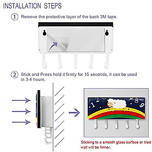 Bed Time Sheep Rainbow Night Mail Holder Organizer and Key Hooks PU Front, Self Adhesive Key Rack with 5 Hooks Perfect for Entryway, Hallway，Bathroom ，Kitchen