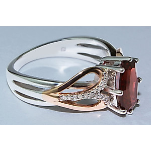 Belantina Heartland By Beverley Mitchell 10K Rose Gold with .925 Sterling Silver 10x5.5mm Special Cut Garnet & Diamond Accented Statement Ring (H-I, I2-I3) - Size 8