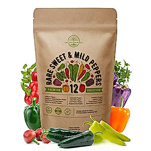 12 Rare Sweet & Mild Pepper Seeds Variety Pack for Planting Indoor & Outdoors. 600+ Non-GMO Pepper Garden Seeds: California Wonder Bell, Anaheim, Cubanelle, Pepperoncini, Banana Peppers & More