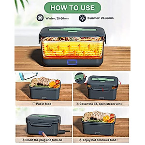 Monteka Electric Lunch Box Food Heater Upgrade 60/80/100W Double Layer Portable Food Warmer, 12V/24V/110V Heated Lunch Box for Adults Car Truck Home with 1.8L Removable Stainless Steel Container