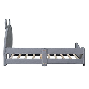 FANYHOME Twin Size Upholstered Daybed with OX Horn Shaped Headboard, Modern Low Profile Bed with Sturdy Wooden Slats Support, Wooden Daybed Frame for Living Room, Bedroom,Guest Room,Gray