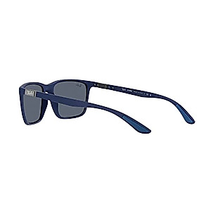 Ray-Ban RB4385 Liteforce Rectangular Sunglasses, Matte Blue/Dark Grey, 58 mm