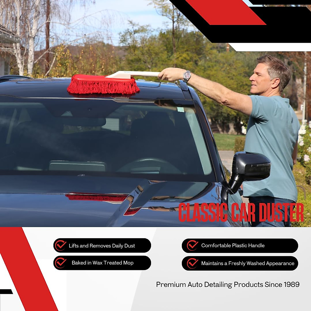 The Original California Car Duster California Car Duster 62443 Standard Car Duster with Plastic Handle, Red 25 Inch