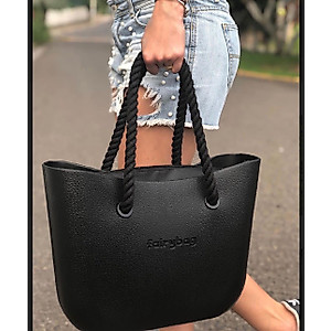 MRMIMI Rubber Tote Handbag with Rope Handles and Faux Leather Strap Lightweight Waterproof Shoulder Bag with EVA Foam Rubber (Black)