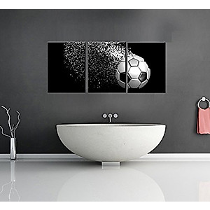 Meiji Black and White Splash Soccer Football Balls Wall Art Posters Prints on Wrapped Frames 3 Pieces for Boys Kids Gifts Room Decoration Ready to Hang,12x16inchx3 (White)