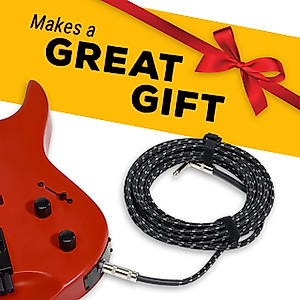 GLS Audio Instrument Cable - Amp Cord for Bass & Electric Guitar - Straight to Right Angle 1/4 Inch Instrument Cable - Black/Grey Braided Tweed, 10ft