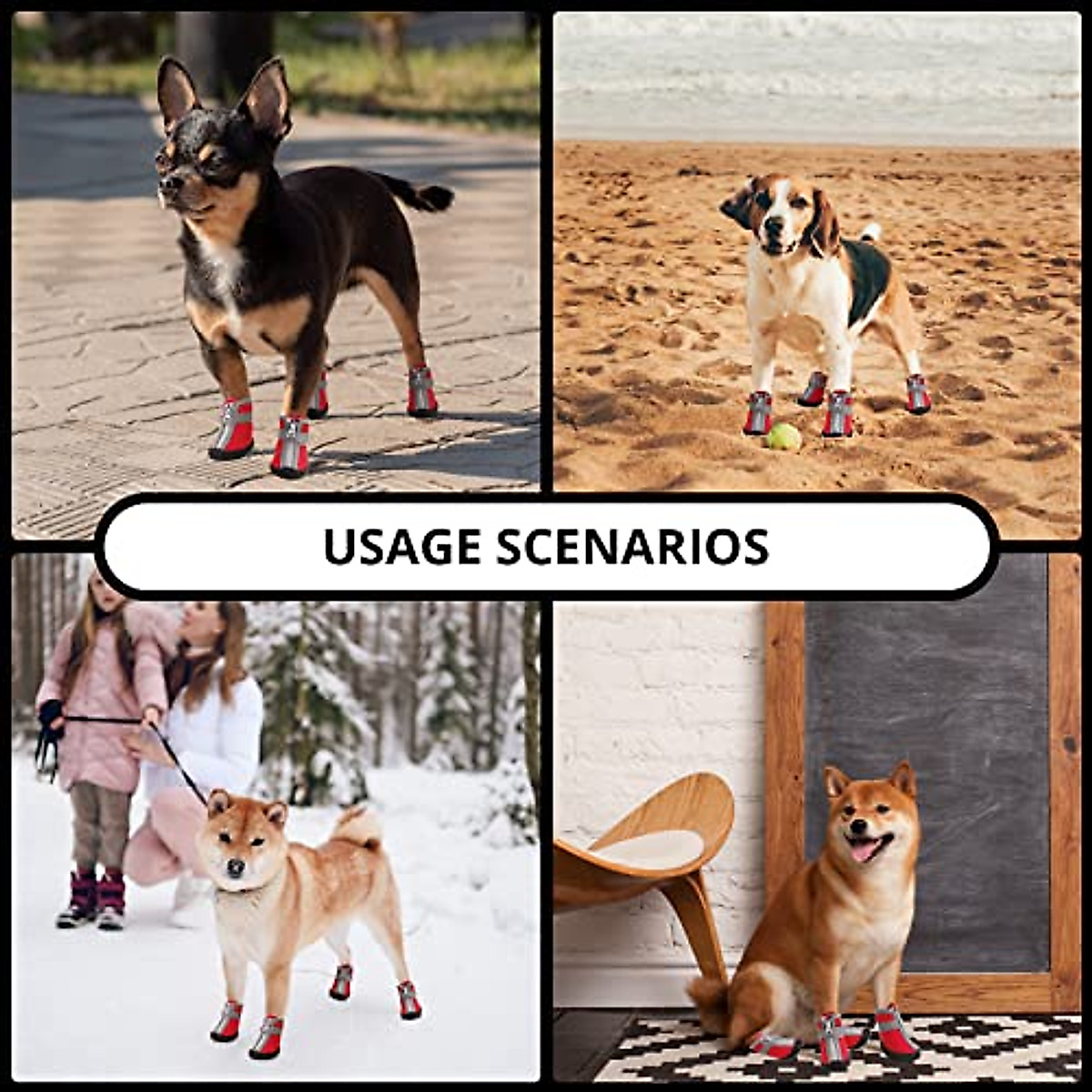 MUSIMC Dog Shoes for Small Medium Dogs Waterproof Puppy Dog Boots with Safety Reflective Dog Paw Protectors for Winter Hot Pavement Rainy Day with Anti Slip Rubber Sole (Red, Size 2)