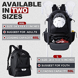 GoHimal Lacrosse Bag Extra Large Lacrosse Backpack with Tow Stick Holder (Black)