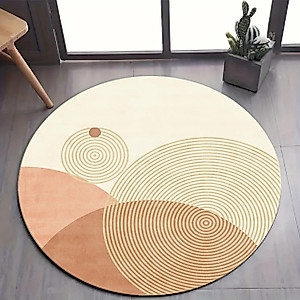 SMXVRC Boho Art Round Rug, 7ft, Abstract Geometric Mid Century Sun Circle Rug, Modern Faux Wool Circular Rug, Soft Non-Slip Washable Thin Throw Mat for Bedroom Sofa Dining Entryway Decor