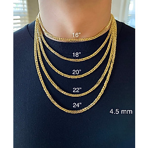 JEWELHEART 14K Gold Square Wheat Chain 4.5mm Braided Yellow Gold Necklace Real Gold Chains For Men Diamond Cut Gold Chain Necklace For Women with Lobster Clasp 24"