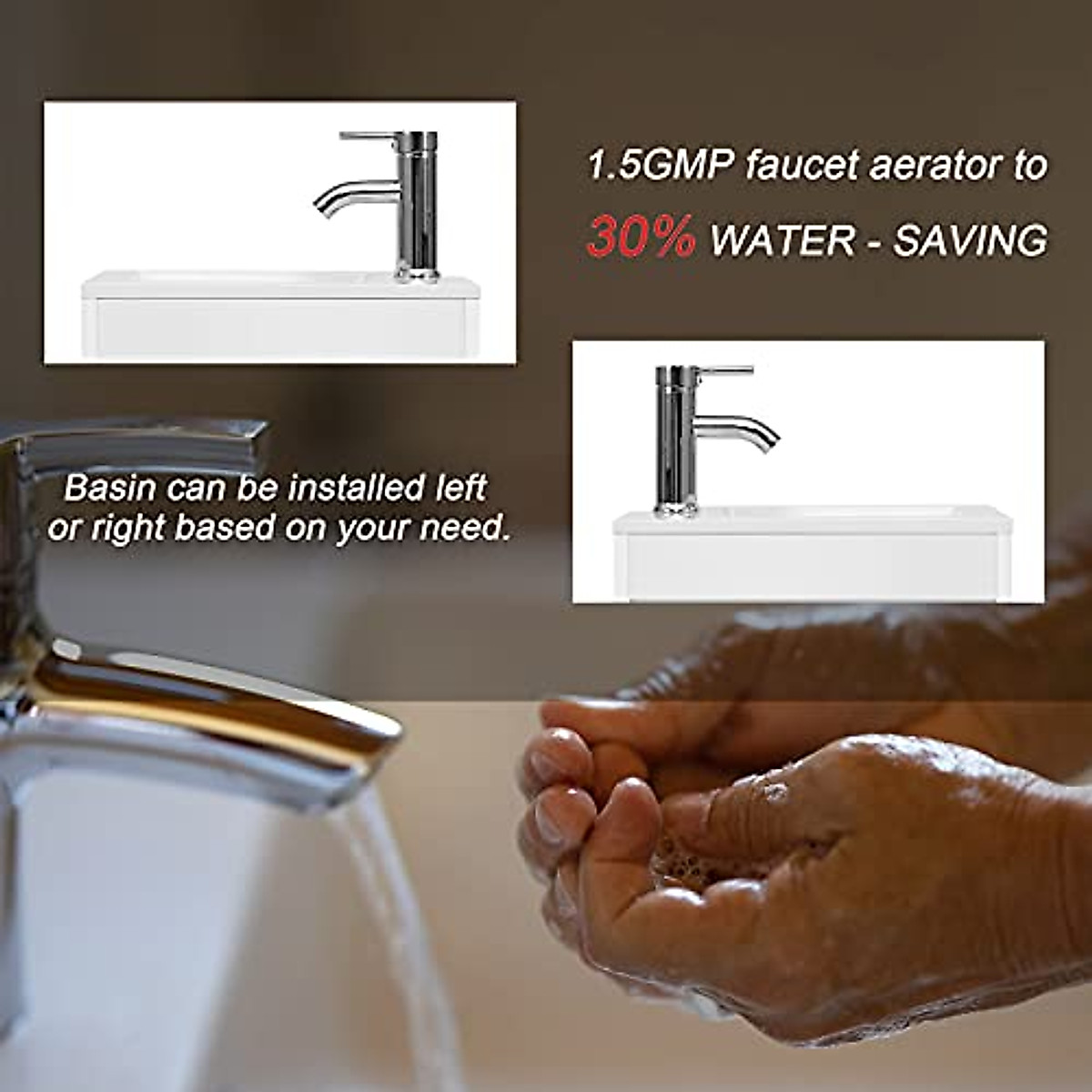 eclife 16" Bathroom Vanity Sink Combo for Small Space, Modern Pianted Wall Mounted Cabinet Set w/White Resin Basin Sink Top, Chrome Faucet & Pop Up U Shape Drain (B10W)