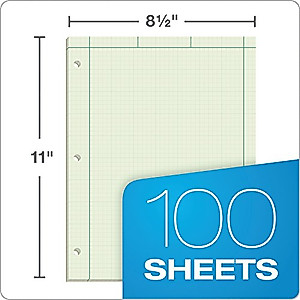 TOPS Engineering Computation Pad, 3-Hole Punched, 8.5 x 11 Inches, 5 Squares per Inch, 100 Sheets, Green, (35510)